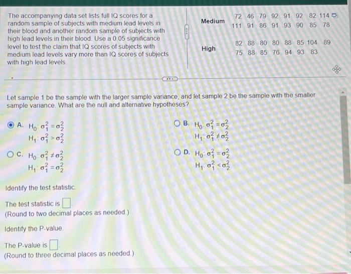 Solved The accompanying data set lists full 1Q scores for a | Chegg.com