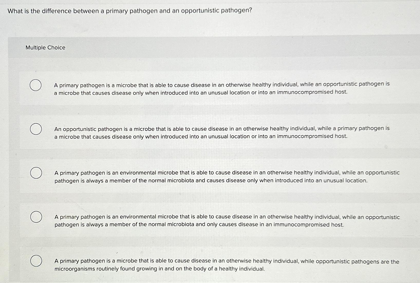 Solved What is the difference between a primary pathogen and | Chegg.com