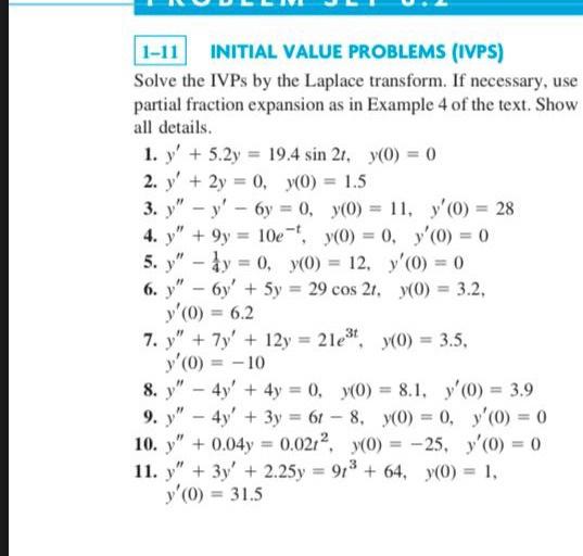 Solved 1-11 INITIAL VALUE PROBLEMS (IVPS) Solve the IVPs by | Chegg.com