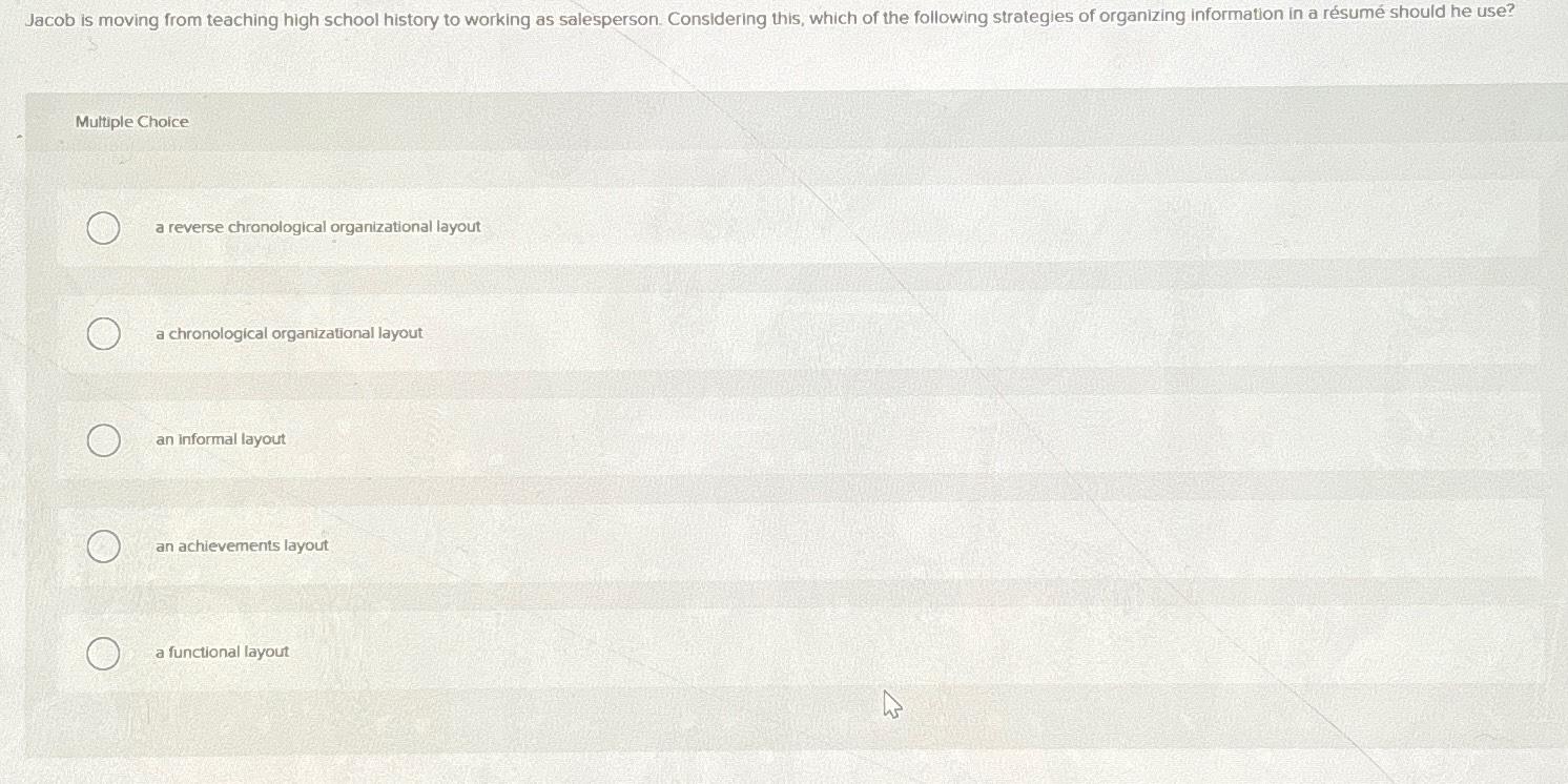 Solved Multiple Choicea reverse chronological organizational | Chegg.com