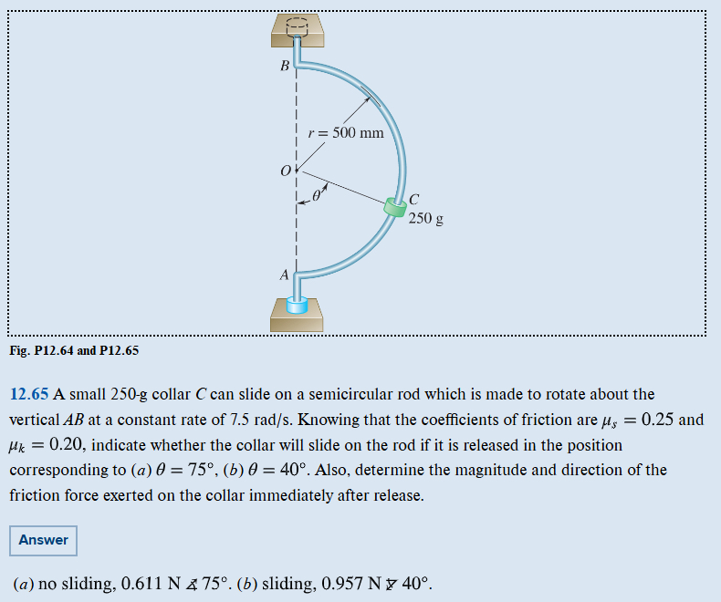 Solved Fig. P12.64 ﻿and P12.6512.65 ﻿A small 250-g ﻿collar C | Chegg.com