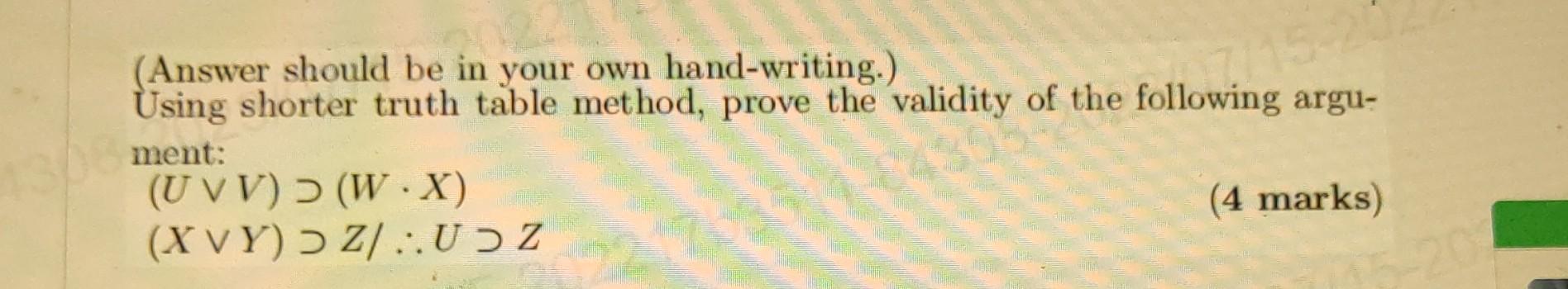 Solved (Answer should be in your own hand-writing.) Using | Chegg.com