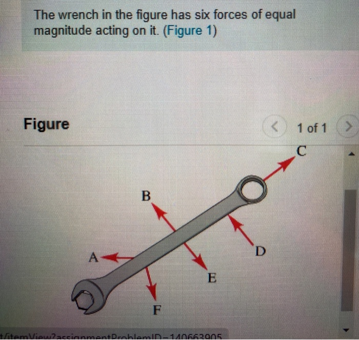 Solved The wrench in the figure has six forces of equal | Chegg.com