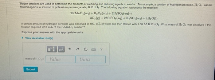 Solved Redox titrations are used to determine the amounts of | Chegg.com