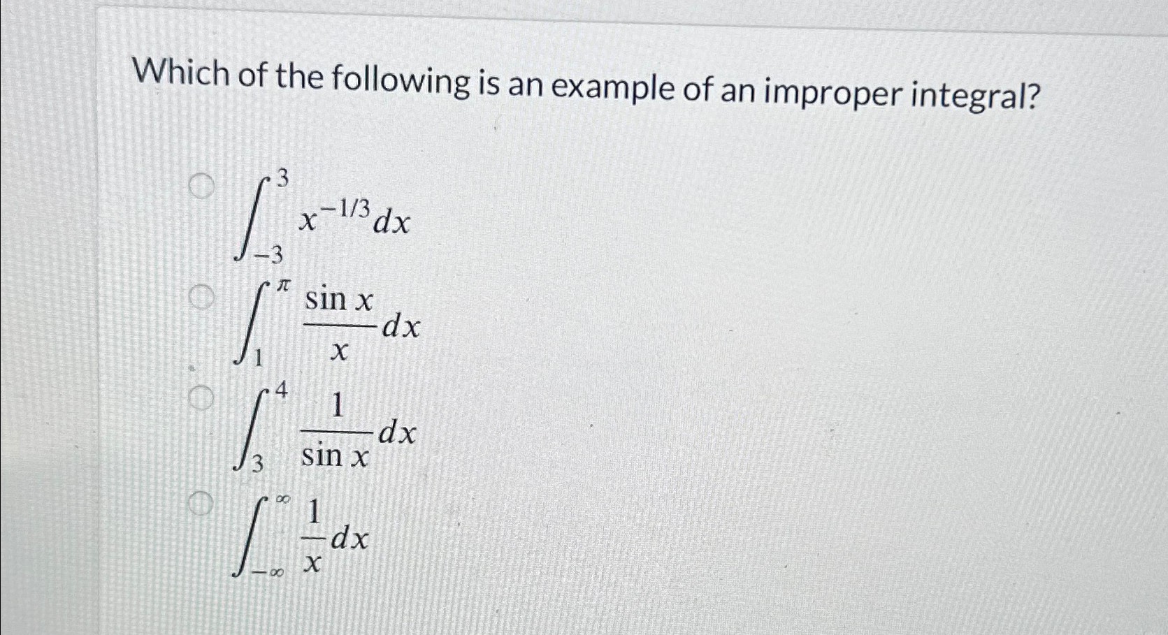 Solved Which of the following is an example of an improper | Chegg.com