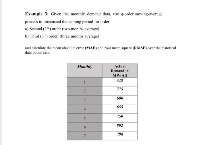 Solved Example 3: Given the monthly demand data, use q-order | Chegg.com