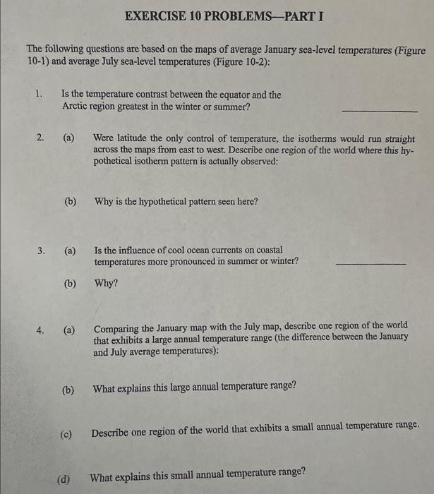 Solved EXERCISE 10 PROBLEMS-PART I The following questions | Chegg.com