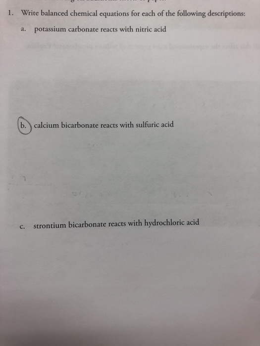 Solved 1. Write balanced chemical equations for each of the | Chegg.com