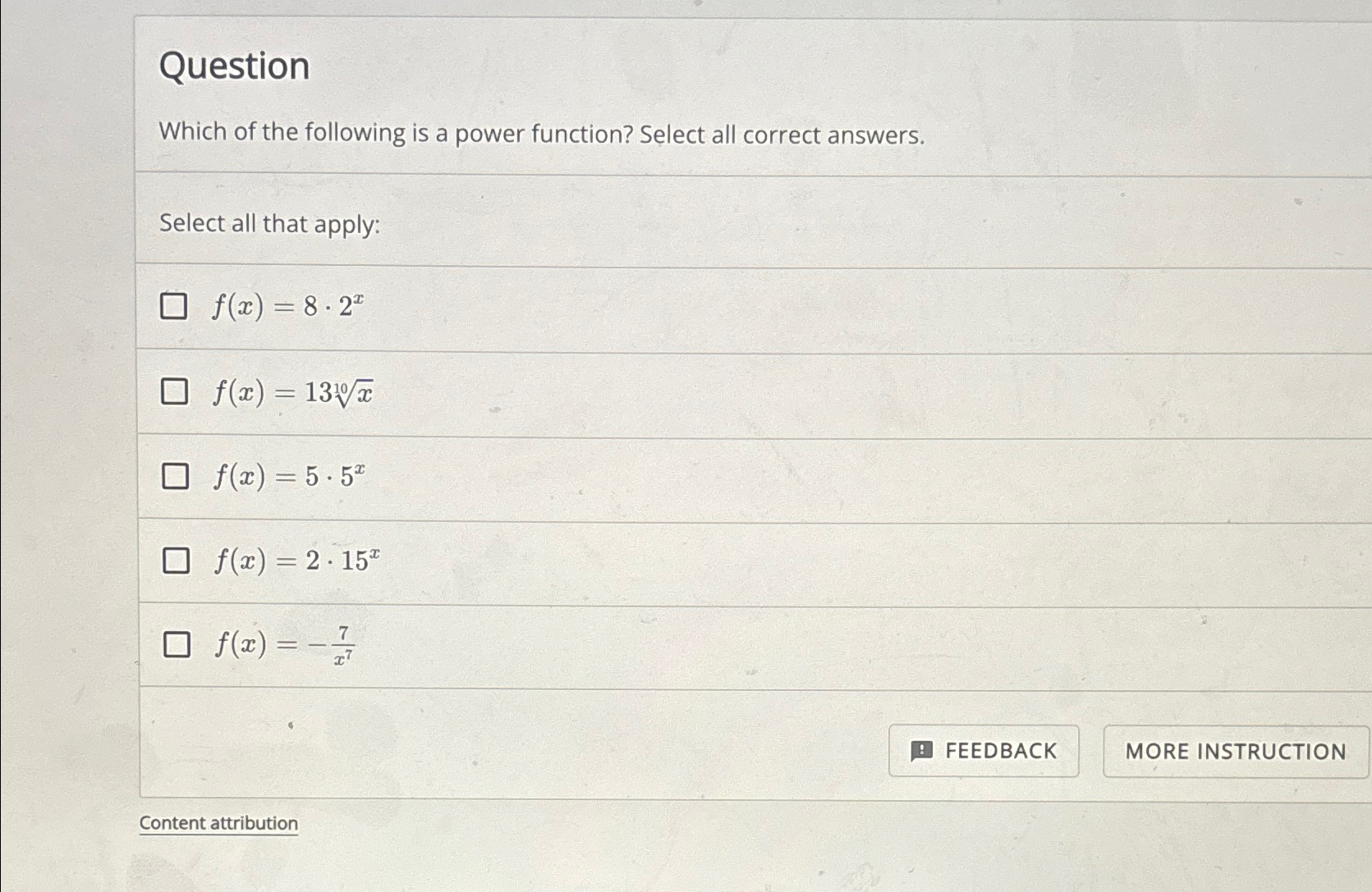 Solved QuestionWhich of the following is a power function? | Chegg.com