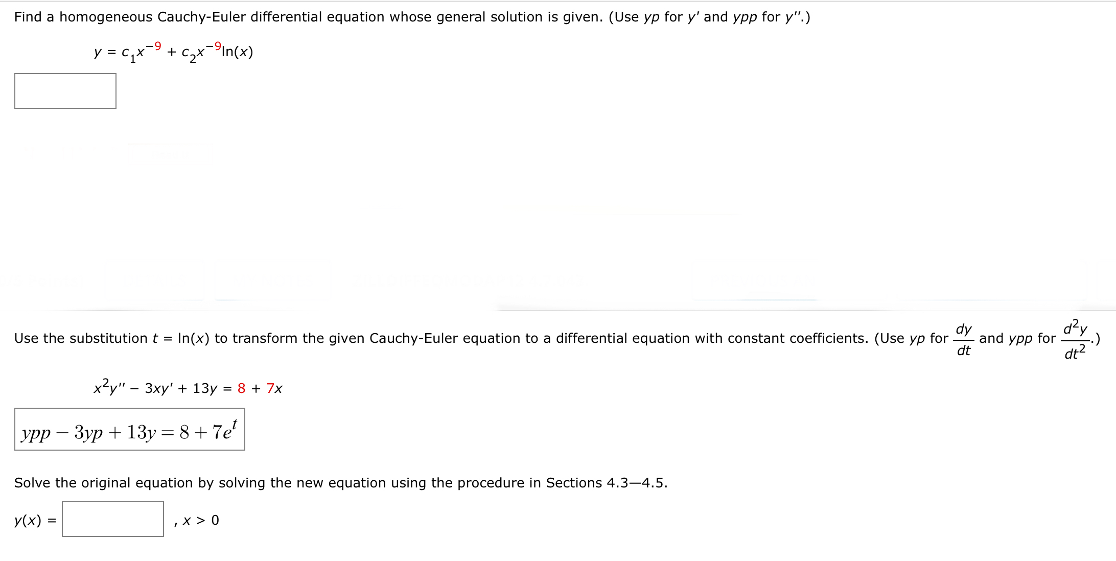 Solved Find a homogeneous Cauchy-Euler differential equation | Chegg.com