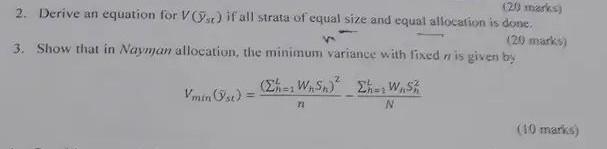 Solved 2. Derive an equation for V(y~sC) if all strata of | Chegg.com