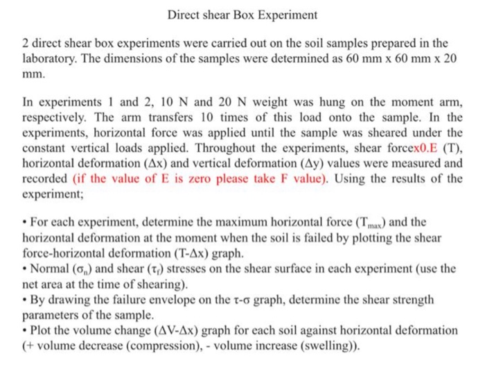 Direct shear Box Experiment 2 direct shear box | Chegg.com