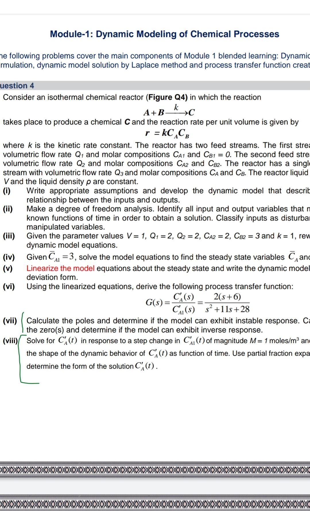 Solved Module-1: Dynamic Modeling of Chemical Processes he | Chegg.com