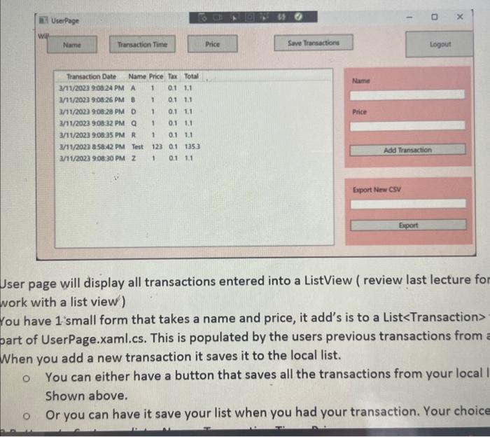 Solved CSI 124 programming III. How to display transaction | Chegg.com