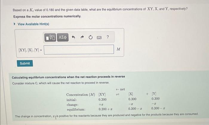Solved Based on a Kc value of 0.180 and the given data | Chegg.com