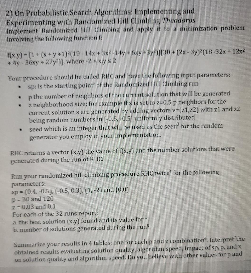 Solved 2) On Probabilistic Search Algorithms: Implementing | Chegg.com