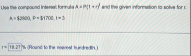 Solved Use the compound interest formula A=P(1 r)t ﻿and the | Chegg.com