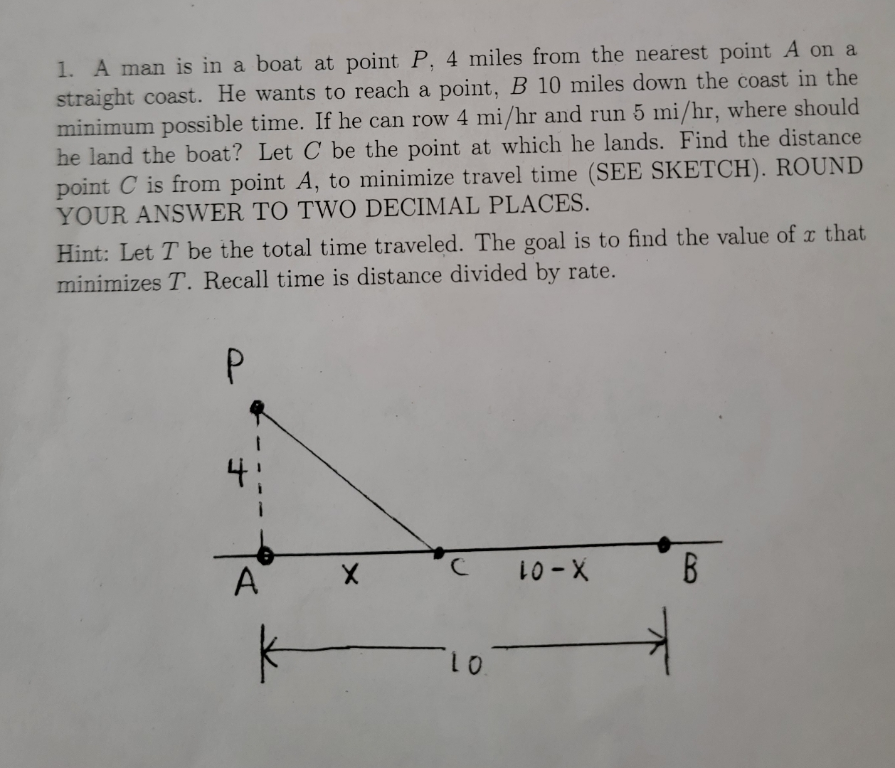 Solved A man is in a boat at point P,4 ﻿miles from the | Chegg.com