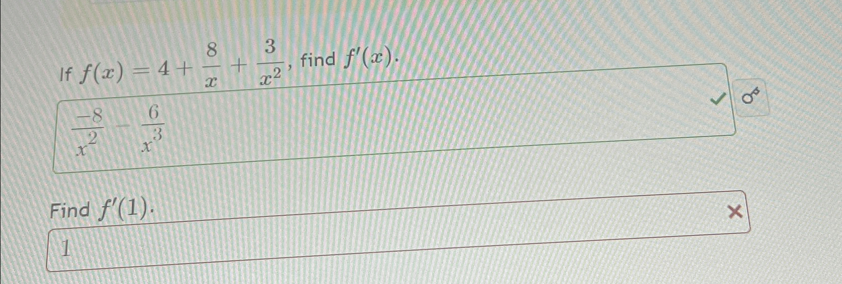 Solved If f(x)=4+8-2, ﻿find f'(x)0s | Chegg.com