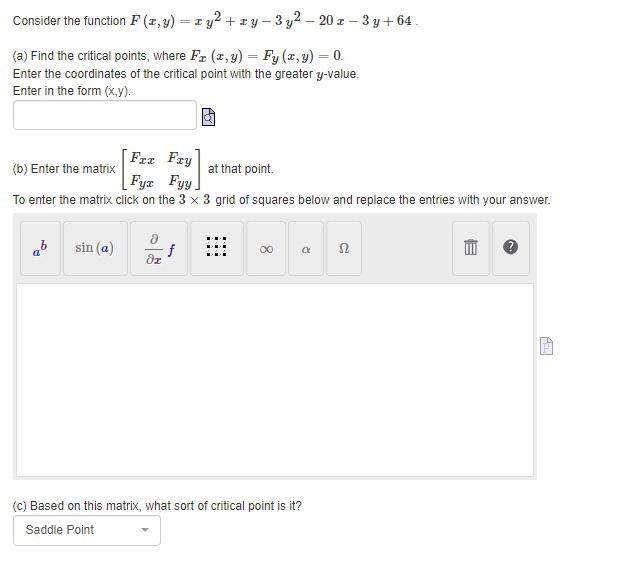 Solved Consider the function F(x, y) = xy² + xy-3y2 - 20z - | Chegg.com