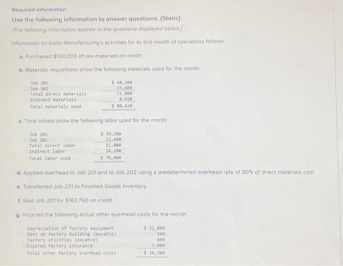 Solved Exercise 15-6 (Static) Computing job costs and gross | Chegg.com