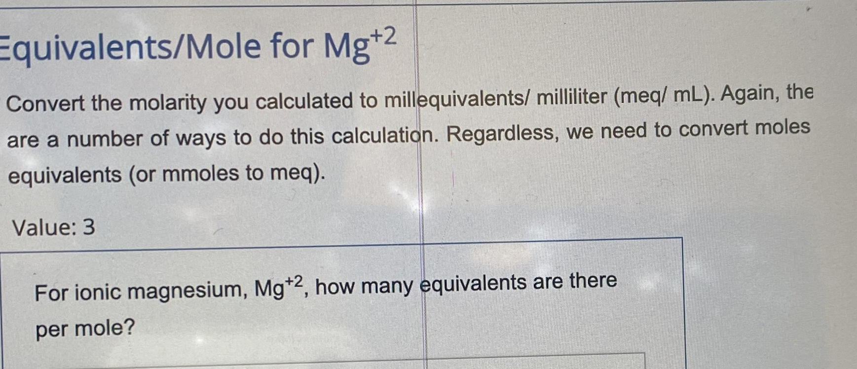 High Quality SOLUTION Equivalents/Mole for Mg+2Convert the molarity you | Chegg.com