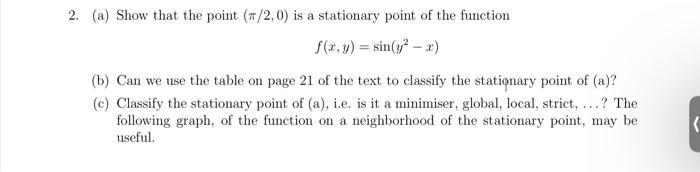 Solved 2. (a) Show that the point (π/2,0) is a stationary | Chegg.com