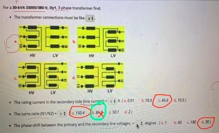 Solved For a 30-KVA 33000/380-V, Dy1, 3 phase transformer | Chegg.com