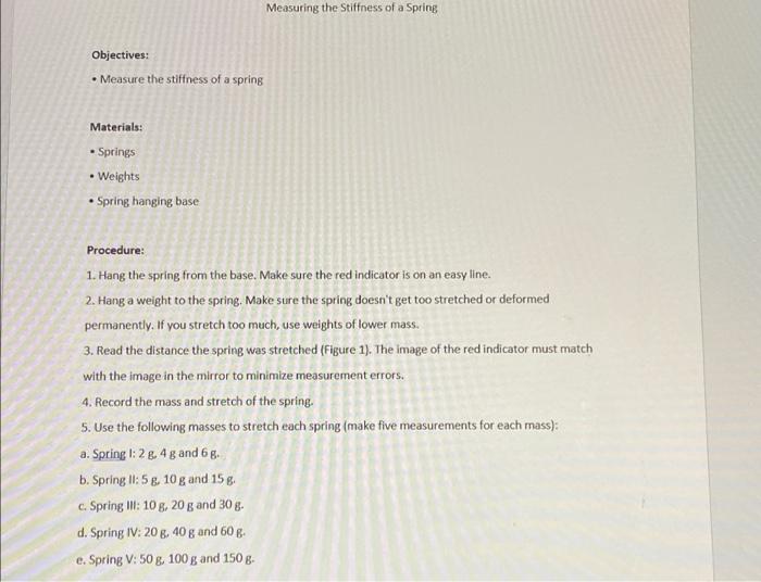 Measuring the stiffness of a Spring Objectives: • | Chegg.com