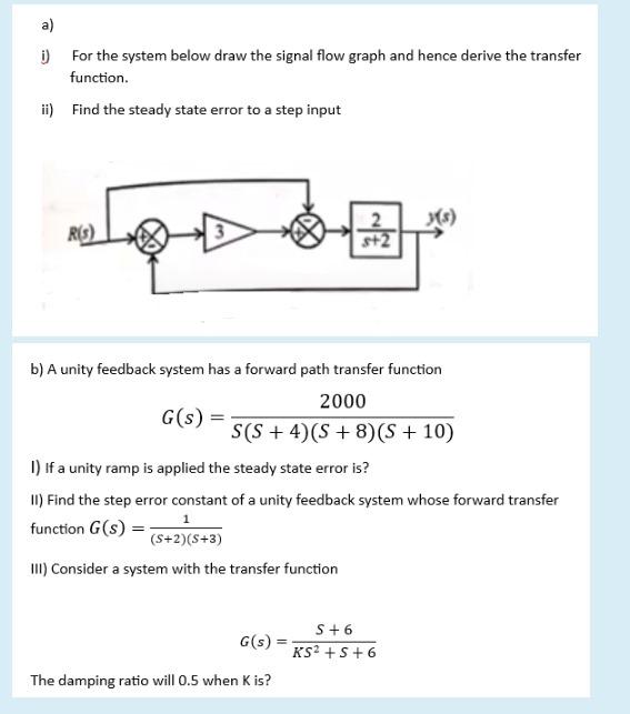 a)i) ﻿For the system below draw the signal flow graph | Chegg.com