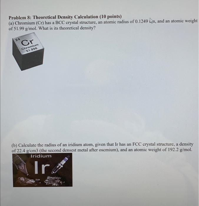 Solved Problem 8: Theoretical Density Calculation (10 | Chegg.com
