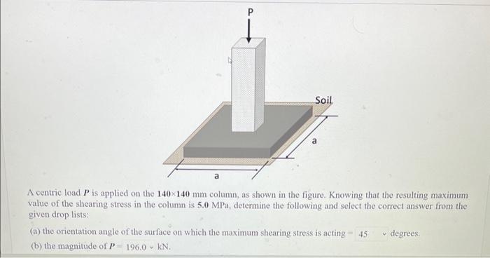 Solved A centric load P is applied on the 140×140 mm column, | Chegg.com