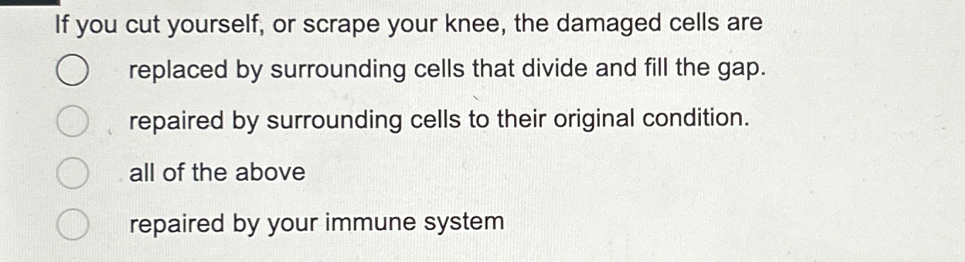 Solved If you cut yourself, or scrape your knee, the damaged | Chegg.com