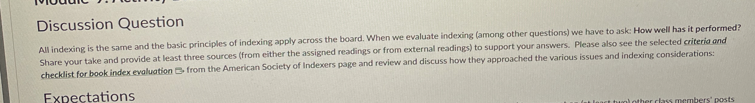 Solved Discussion QuestionAll indexing is the same and the | Chegg.com