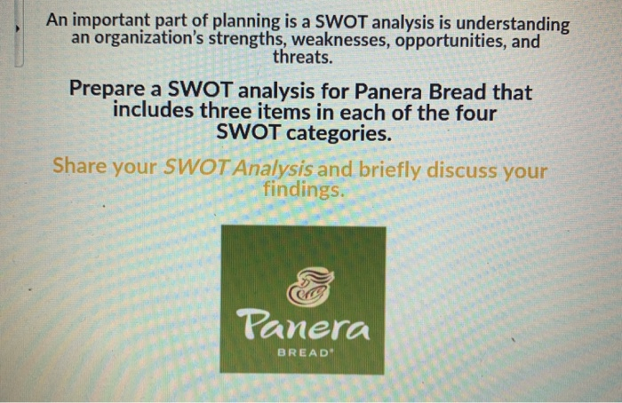 Solved An important part of planning is a SWOT analysis is | Chegg.com