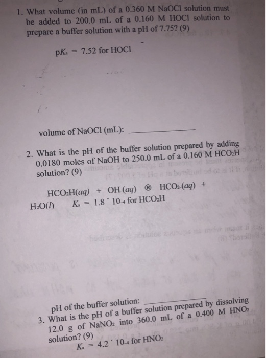 Solved 1. What volume (in mL) of a 0.360 M NaOCl solution | Chegg.com