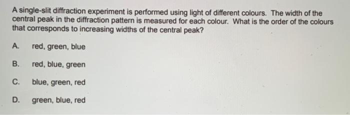 Solved A Single Slit Diffraction Experiment Is Performed