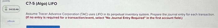 Solved Required information C7-3 through C7-5 (Algo) | Chegg.com