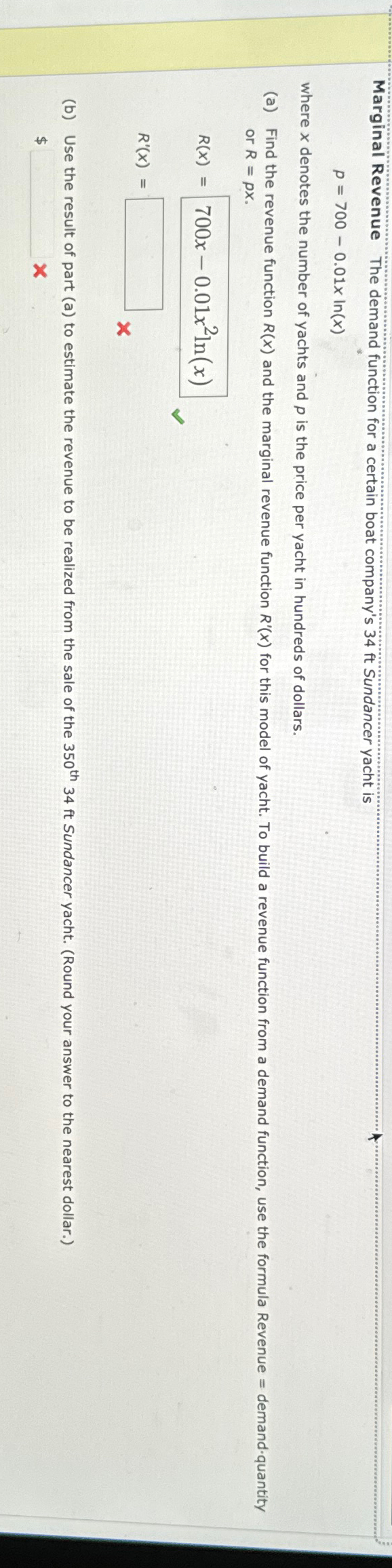 Solved Marginal Revenue The demand function for a certain | Chegg.com