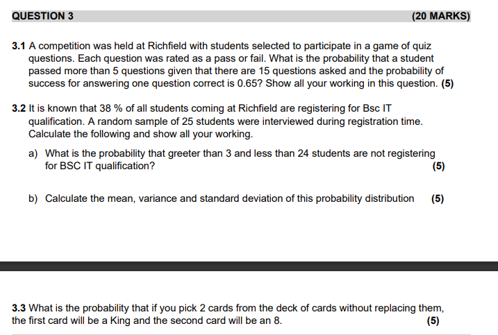 Solved QUESTION 33.1 ﻿A competition was held at Richfield | Chegg.com