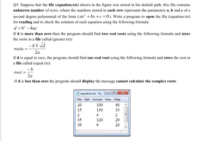 Solved Q3: Suppose that the file (equation.txt) shown in the | Chegg.com