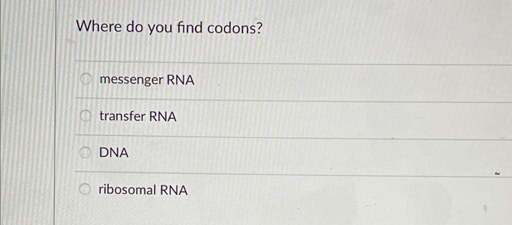 Solved Where do you find codons?messenger RNAtransfer | Chegg.com