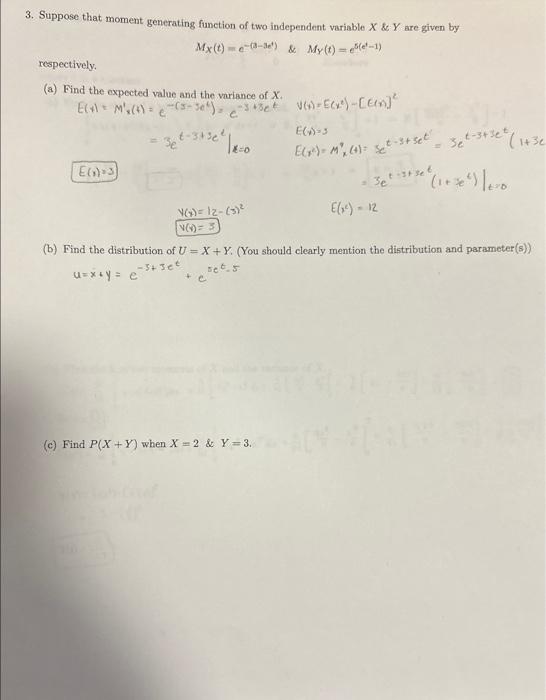 Solved 3. Suppose that moment generating function of two | Chegg.com