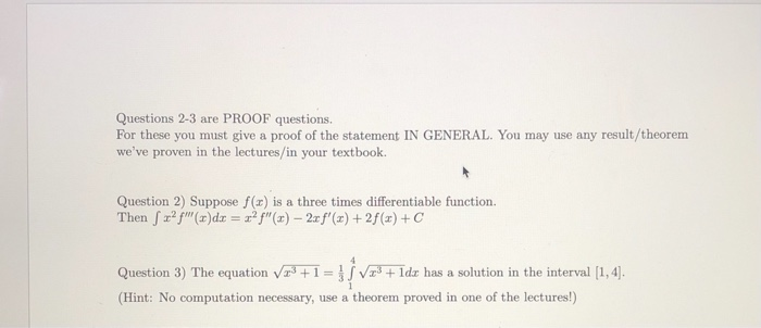 Solved Questions 2-3 are PROOF questions. For these you must | Chegg.com