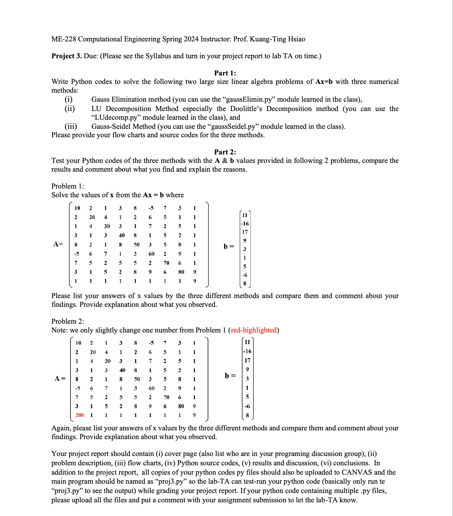 Solved ME-228 ﻿Computational Engineering Spring 2024 | Chegg.com