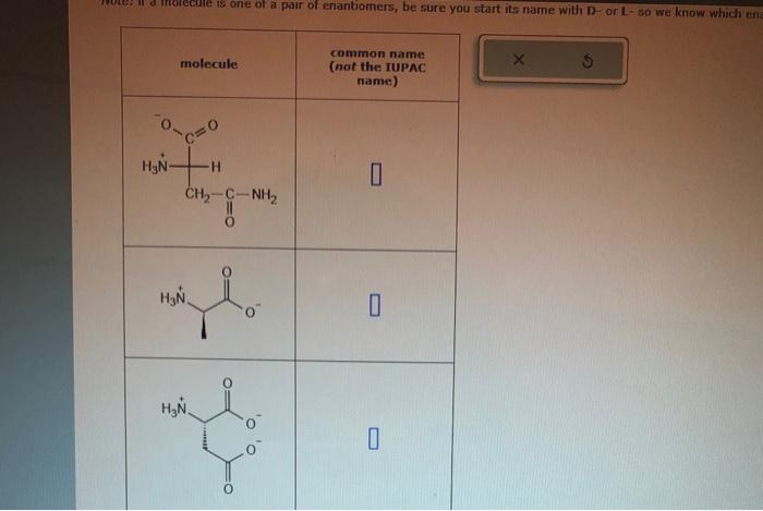Solved \begin{tabular}{|c|c|} \hline molecule & common name | Chegg.com
