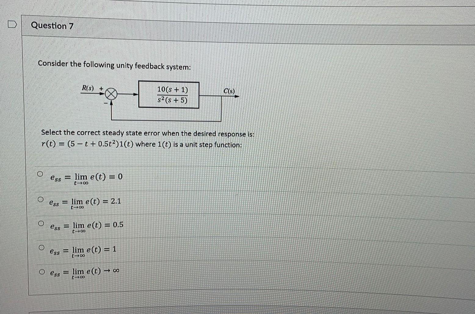 Solved Question 7 Consider the following unity feedback | Chegg.com