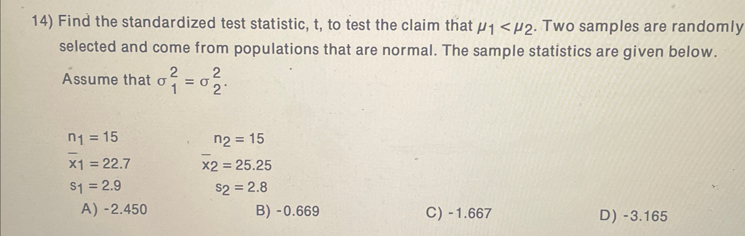 Solved Find the standardized test statistic, t, ﻿to test the | Chegg.com