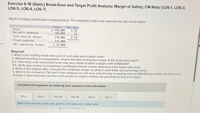 Solved Exercise 6-11 (Static) Missing Data; Basic CVP | Chegg.com