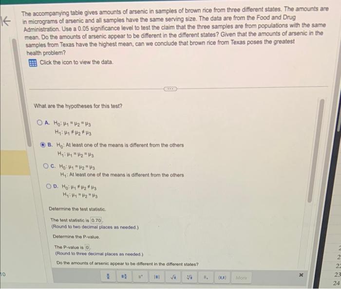 Solved The accompanying table gives amounts of arsenic in | Chegg.com